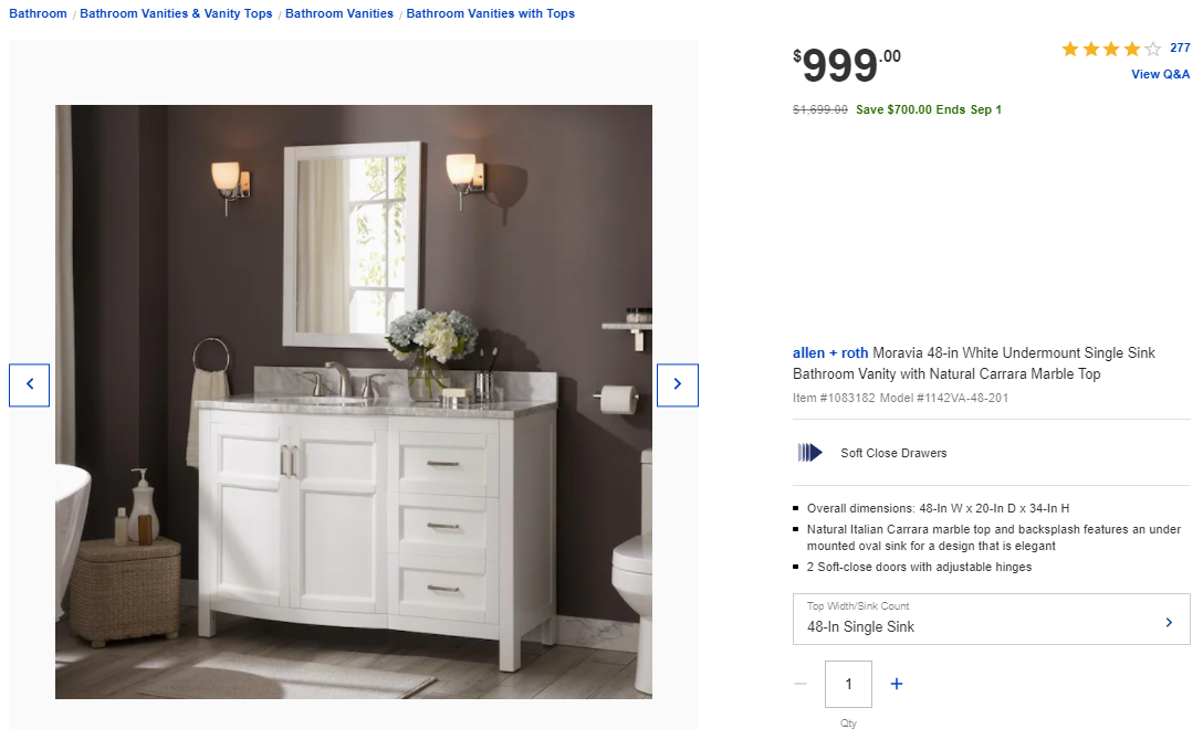 allen + roth Moravia 48-in White Undermount Single Sink Bathroom Vanit ...