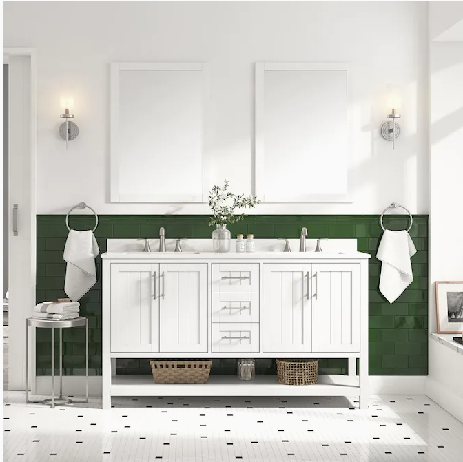 Style Selections Mercer 60-in White Undermount Double Sink Bathroom Va ...